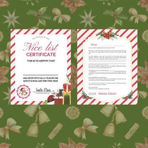 Christmas Santa Letter Nice List Certificate Printable Xmas Keepsake ...