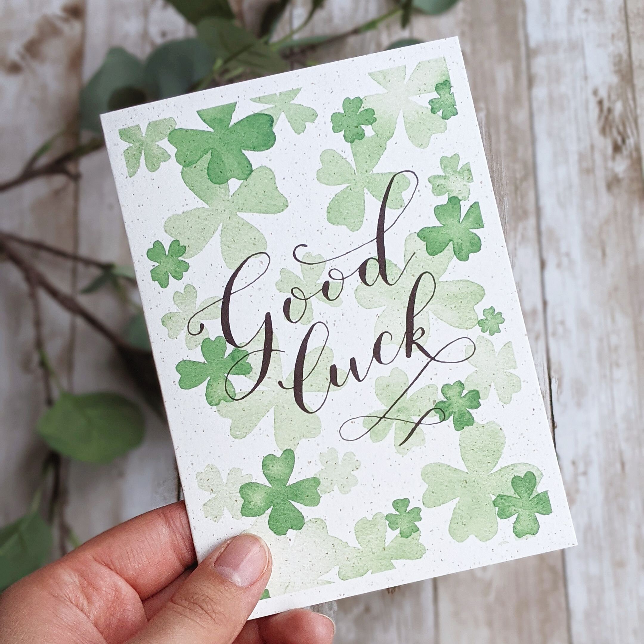 Good Luck Card | Four Leaf Clovers | Hand Painted Watercolour ...