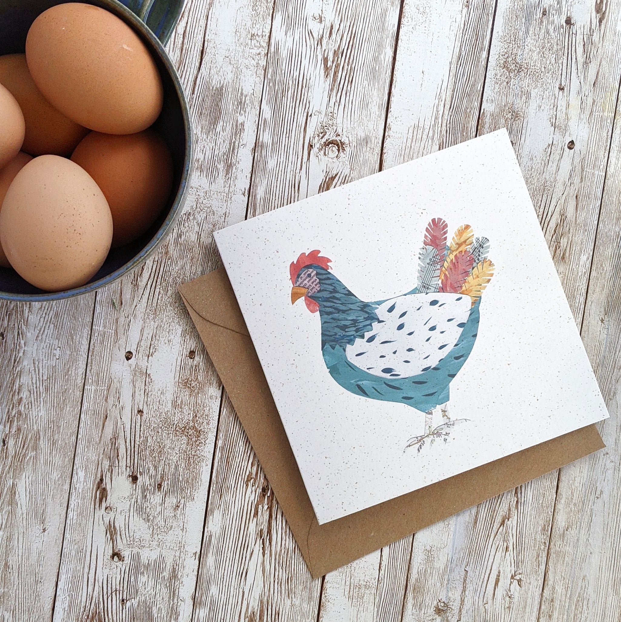 Spring Hen Card | Quirky Hen Collage | Watercolour Collage Chicken ...