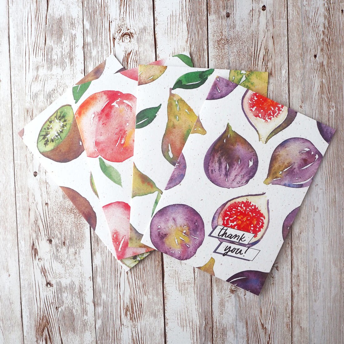 Fruit Thank You Cards Pack of 4 Figs Peaches Pears Kiwis - Etsy