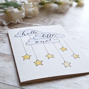 Hello Little One | Clouds Stars New Baby Card | Hand Painted ...