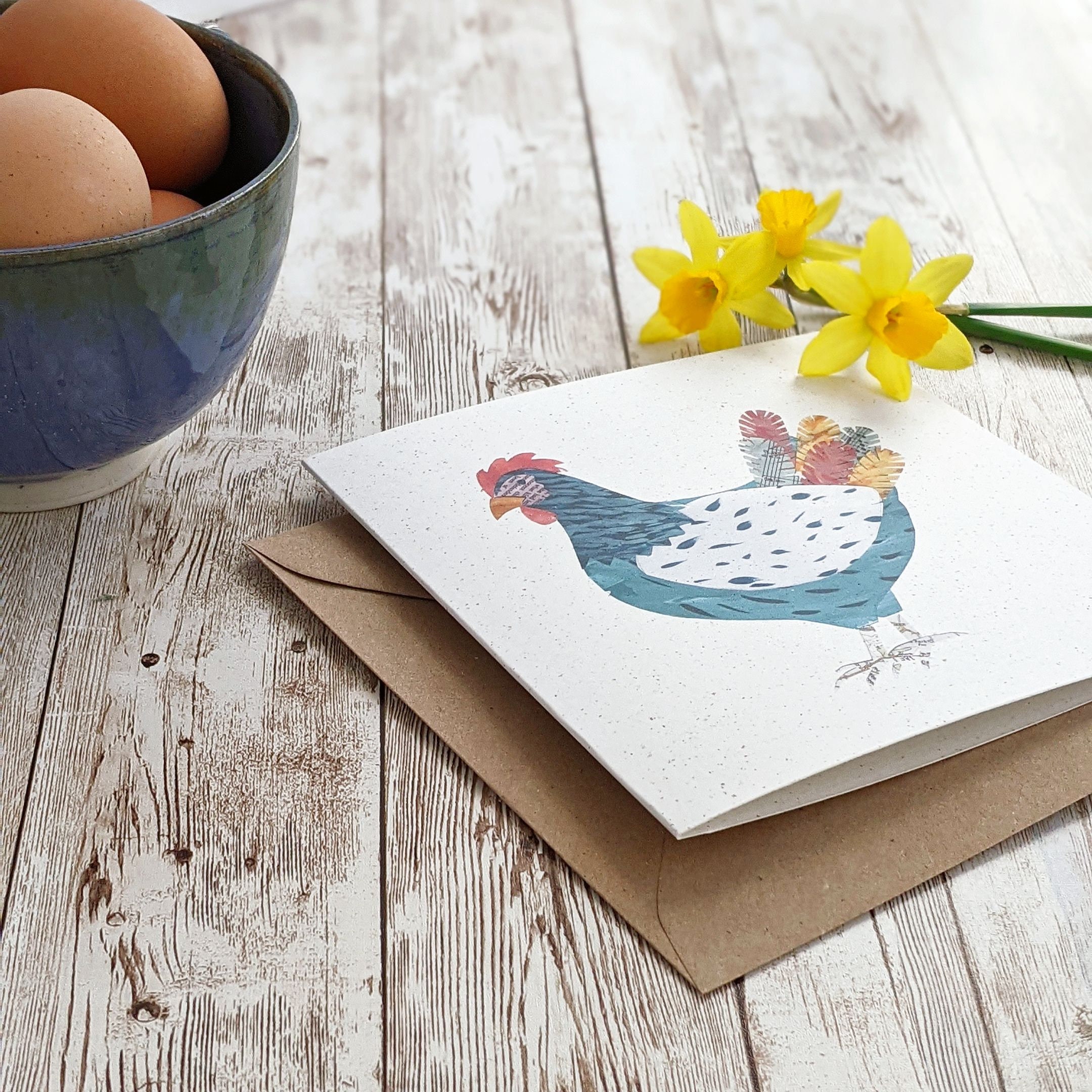 Spring Hen Card | Quirky Hen Collage | Watercolour Collage Chicken ...