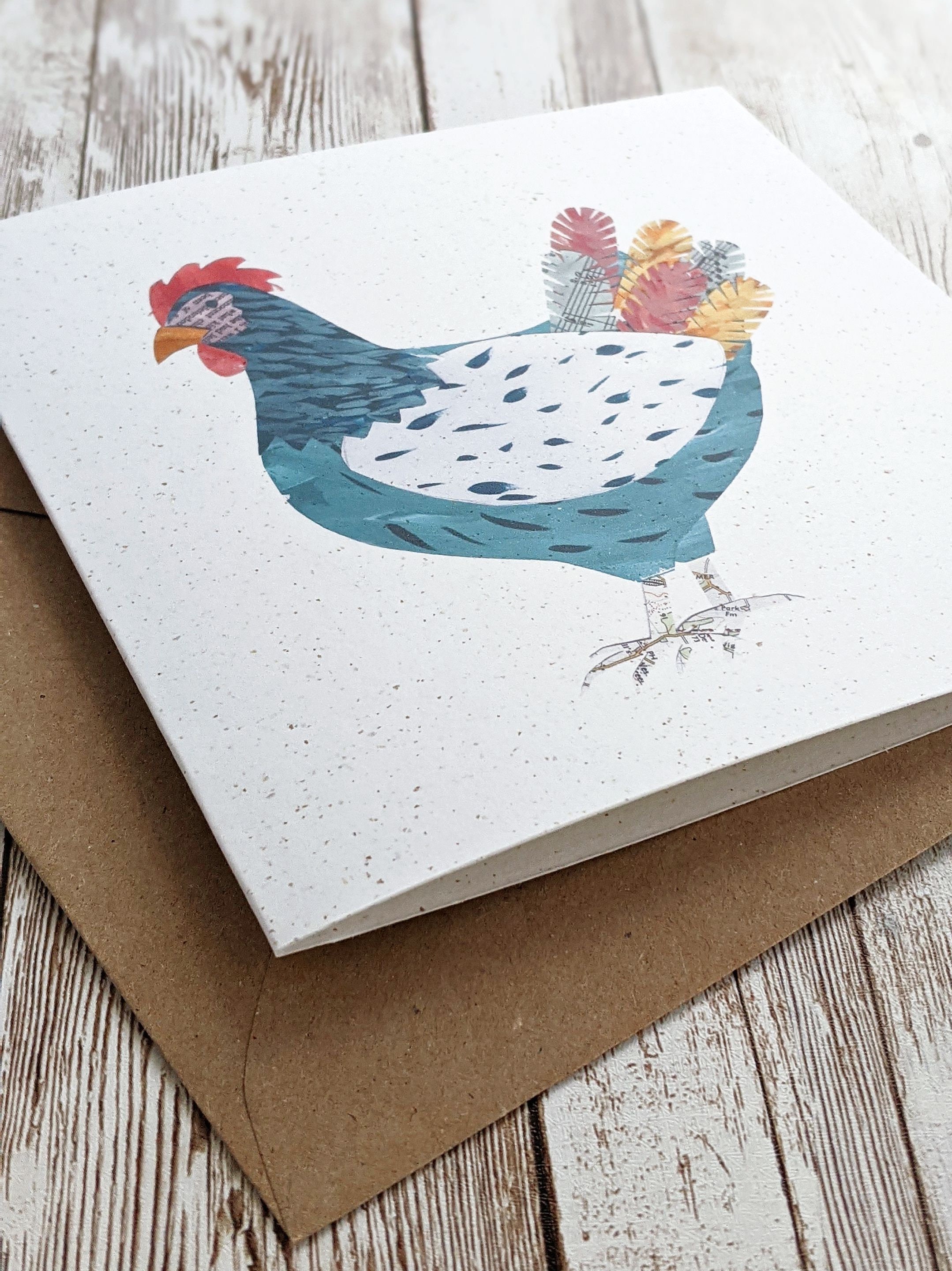 Spring Hen Card | Quirky Hen Collage | Watercolour Collage Chicken ...