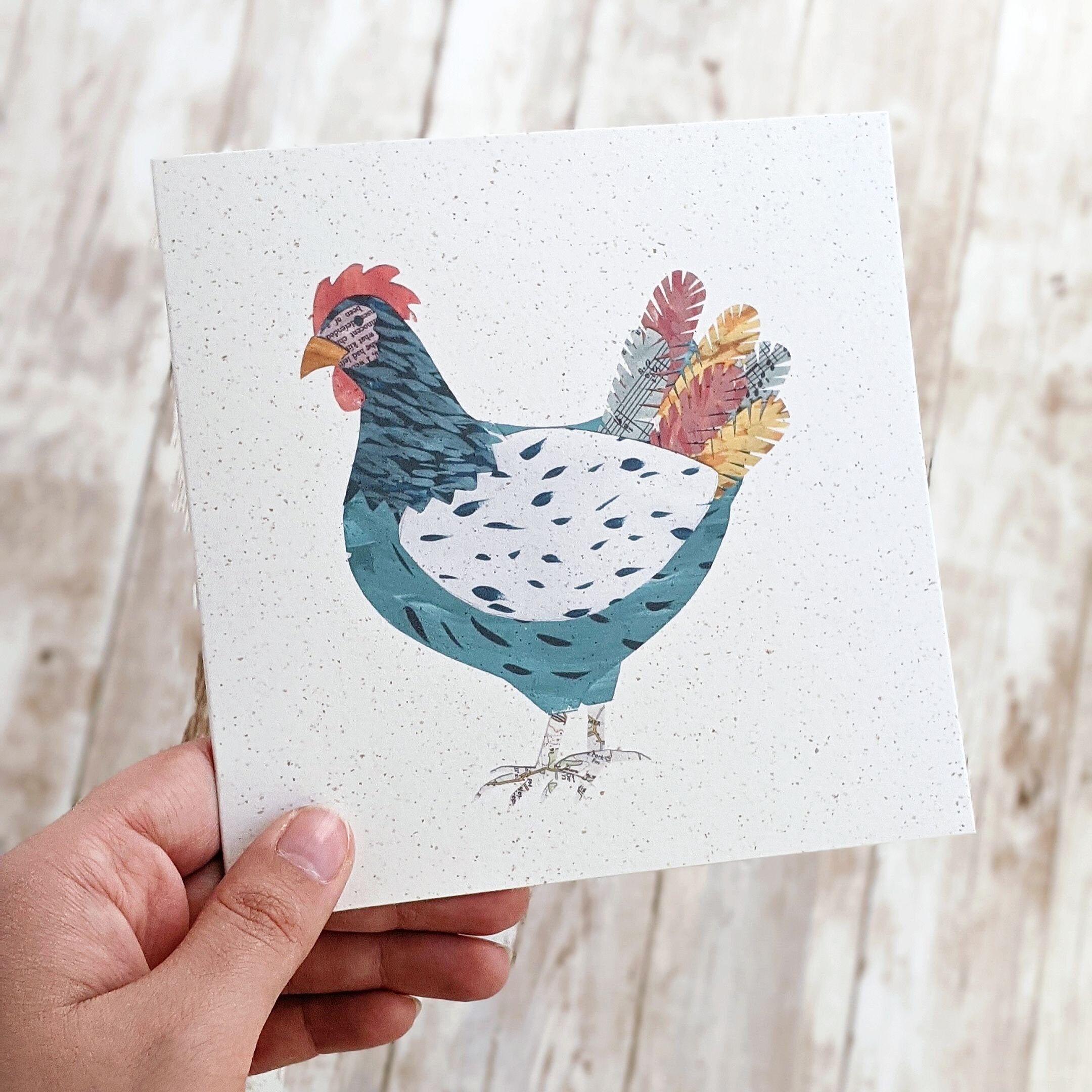 Spring Hen Card | Quirky Hen Collage | Watercolour Collage Chicken ...