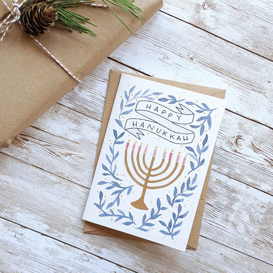 Happy Hanukkah Card | Menorah Design | Hand Painted Watercolour ...