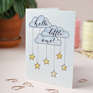 Hello Little One | Clouds Stars New Baby Card | Hand Painted ...