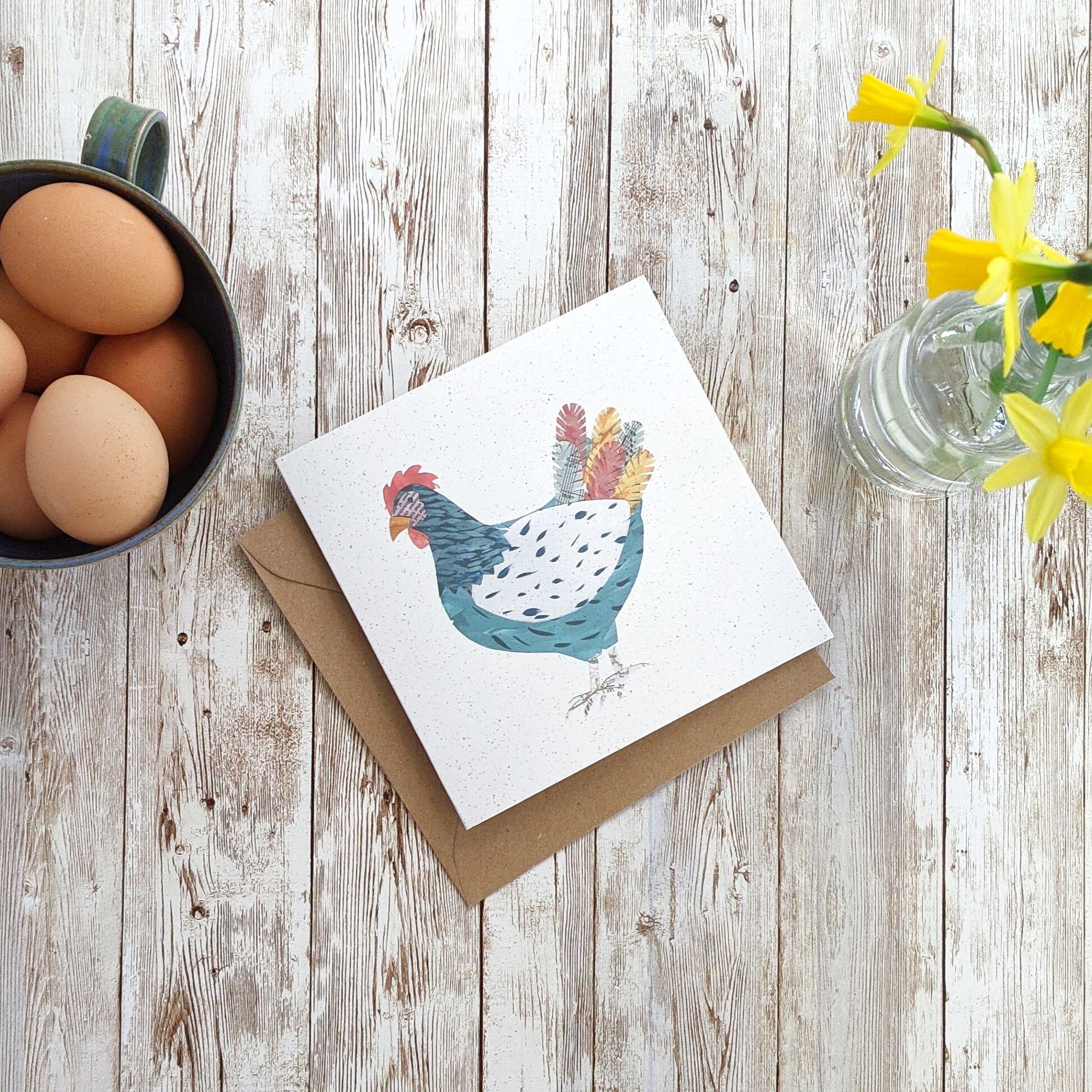 Spring Hen Card | Quirky Hen Collage | Watercolour Collage Chicken ...