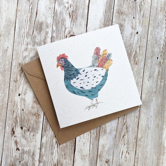 Spring Hen Card Quirky Hen Collage Watercolour Collage | Etsy