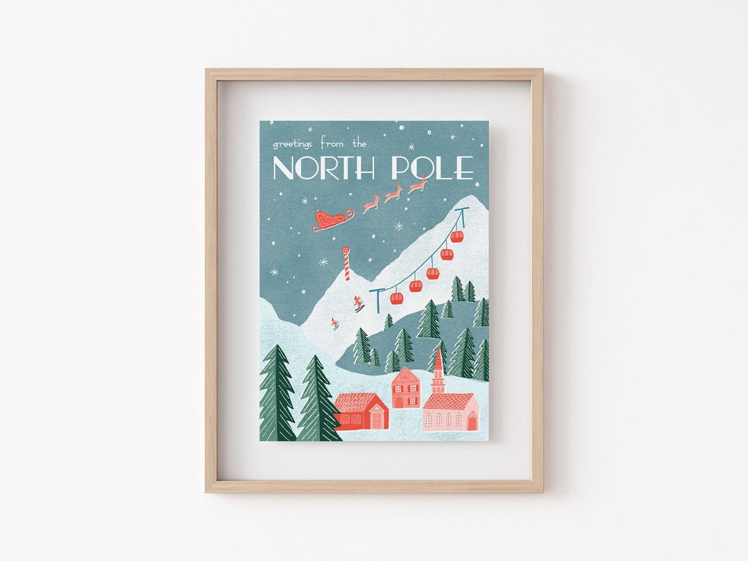 Greetings From the North Pole | Christmas Vintage Travel Poster ...