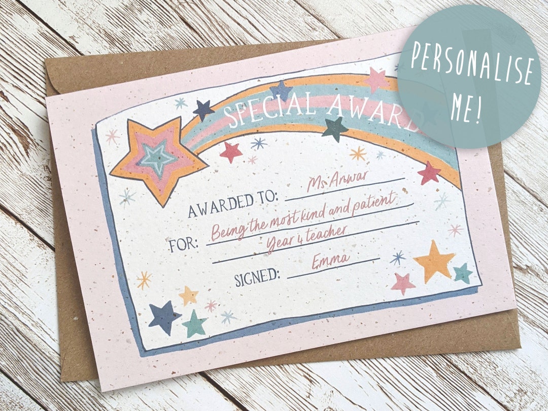 Personalised Special Award Certificate Card | Custom Fill in Your Own ...