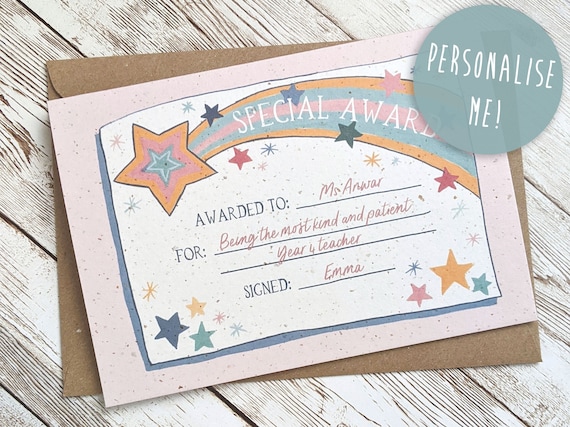 Personalised Special Award Certificate Card Custom Fill in - Etsy