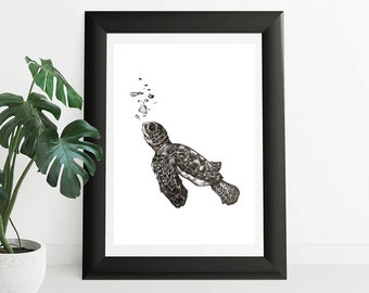 Baby Sea Turtle Graphite Drawing Print A3 A4 A5 Signed by Artist Animal ...
