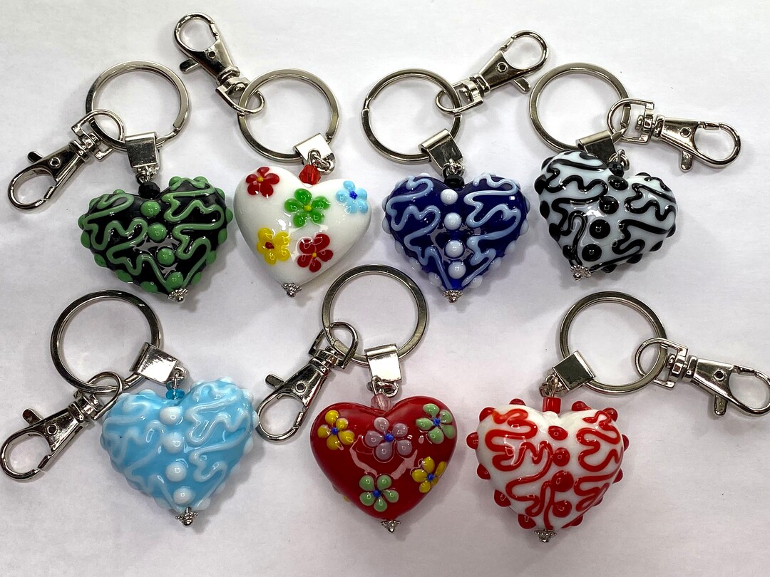 Handmade Murano Glass Big Heart Keychain/bag Charm- 7 Designs - Etsy