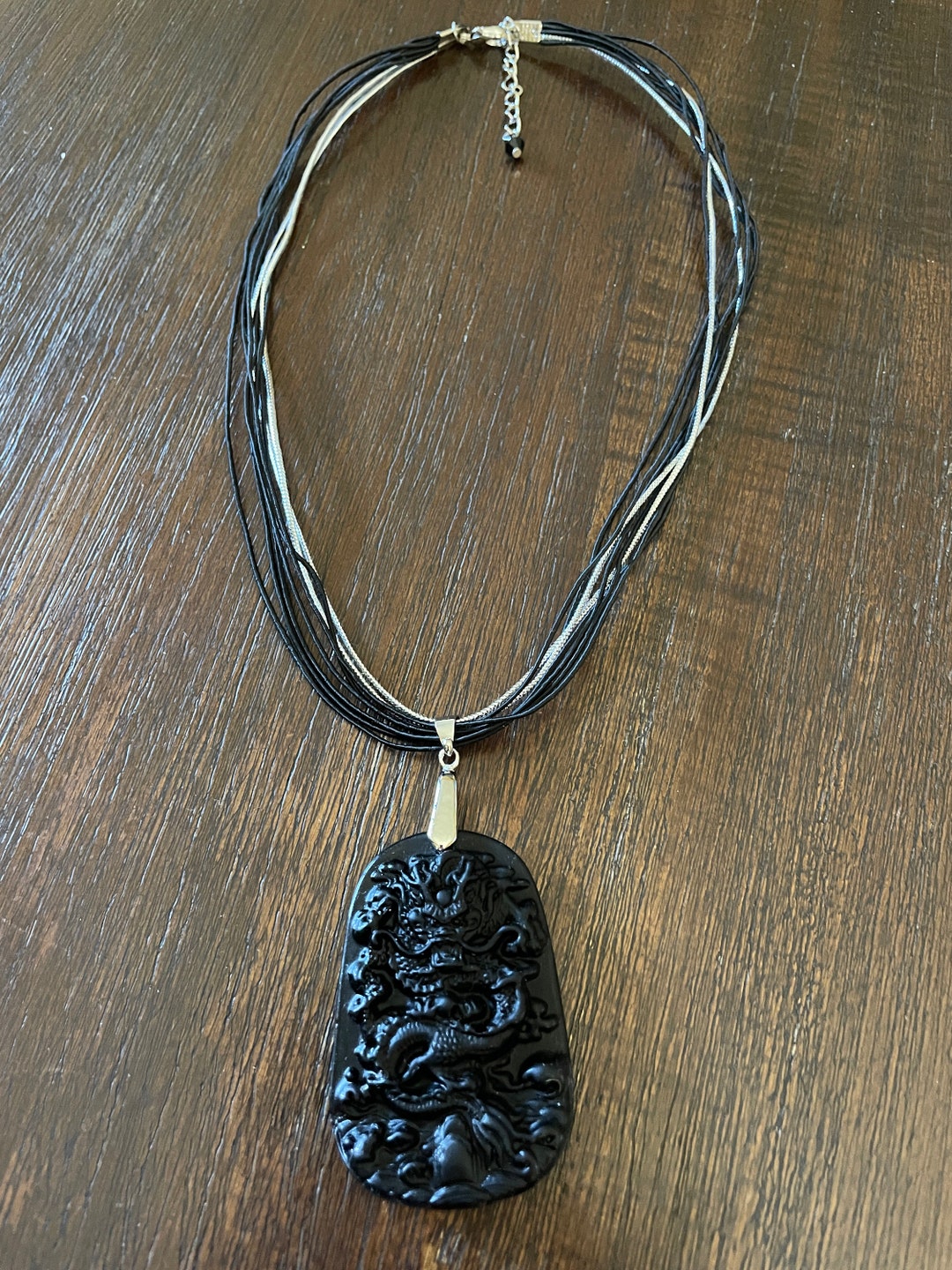 Sale-hand Carved Obsidian Pendant Necklace W/chain & Extension - Etsy