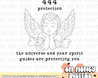 Angel Numbers 444 PNG Digital Download, Front and Back Design in Black ...