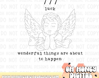 Angel Numbers 777 PNG Digital Download, Front and Back Design in Black ...