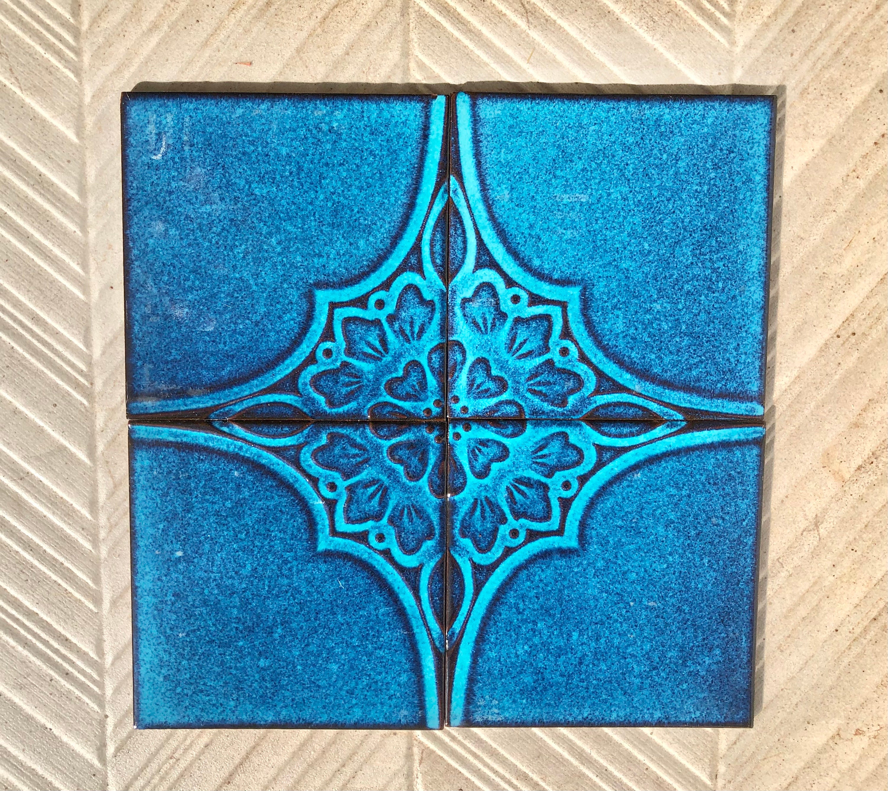 Vintage Tiles From Spain. 4 Pc Mural. 70s Fat Lava Style Blue ...