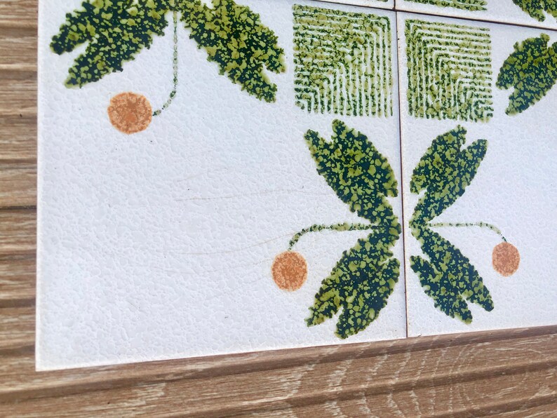 Vintage Tiles From Spain. 4 Tile Mural. 70s Geometric Fat Lava in Green ...
