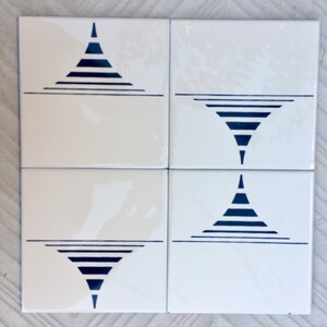 4 Vintage 70s Geometric Tiles. Blue and White, Optical Art Style Tiles ...
