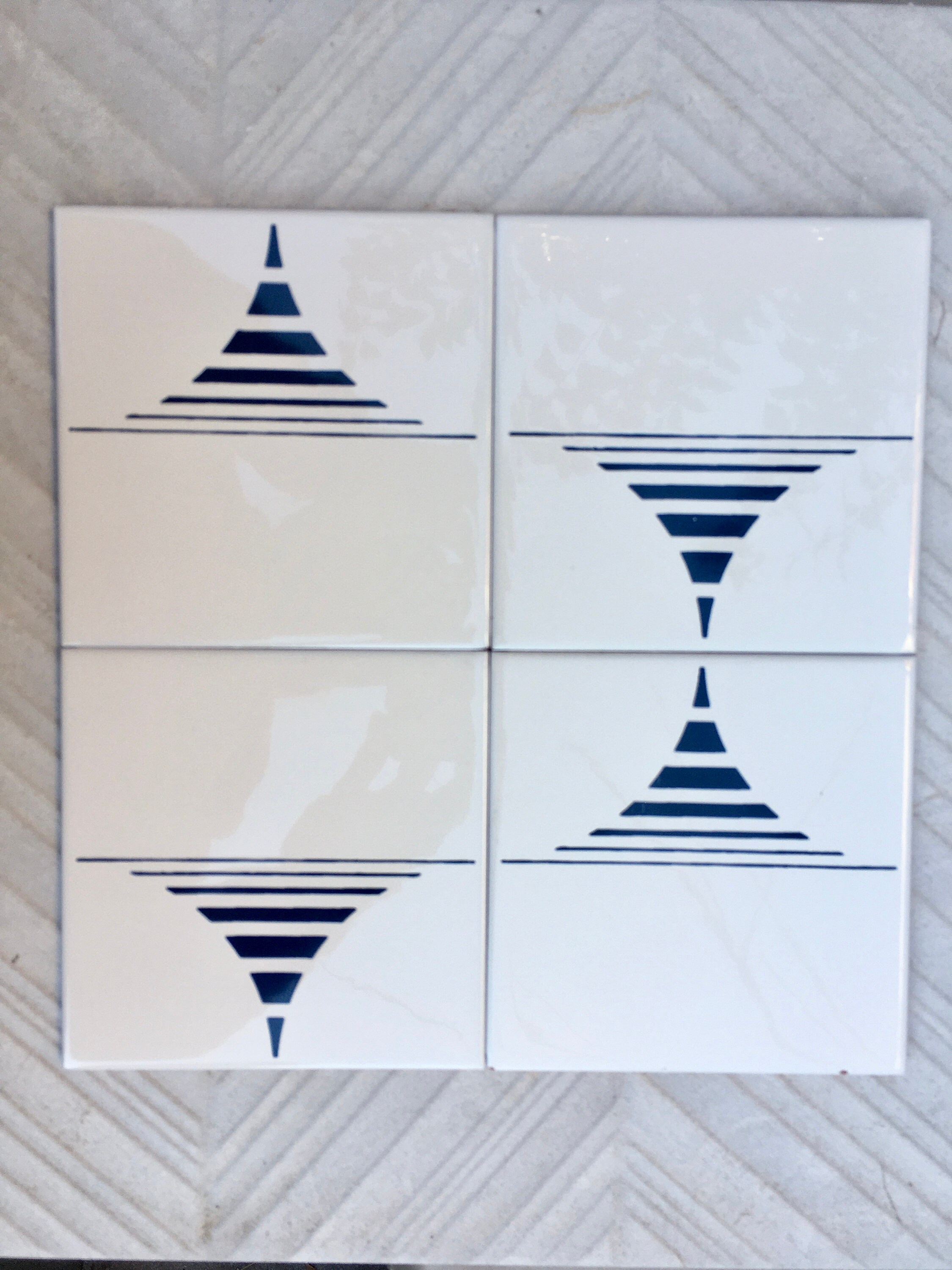 4 Vintage 70s Geometric Tiles. Blue and White, Optical Art Style Tiles ...
