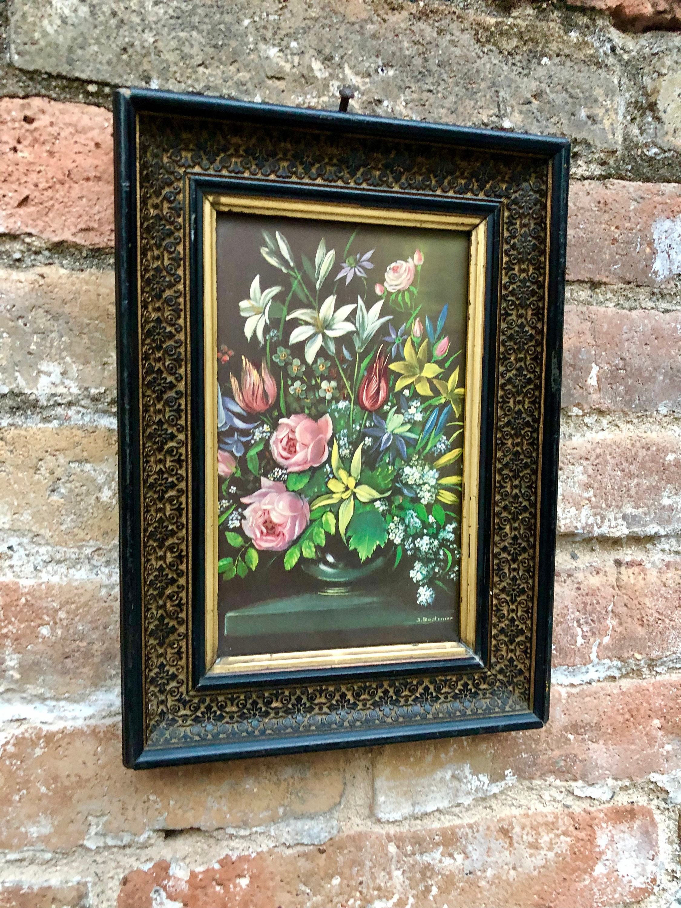 Vintage 40s 50s Wall Art. Floral Litograph Print on a Delicate - Etsy
