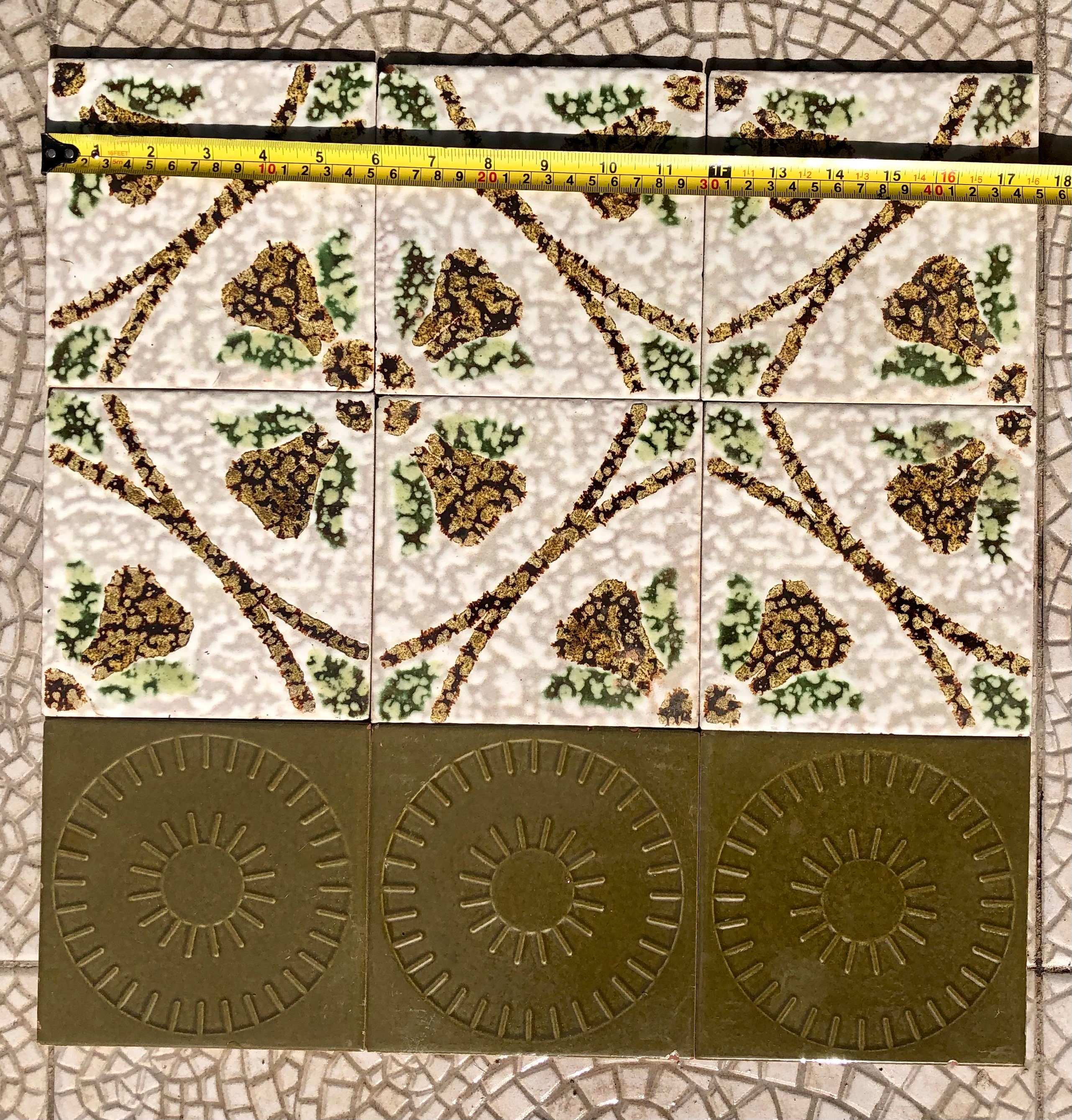 9 Mid Century GREEN and Brown Fat Lava Brutalist Tiles From - Etsy
