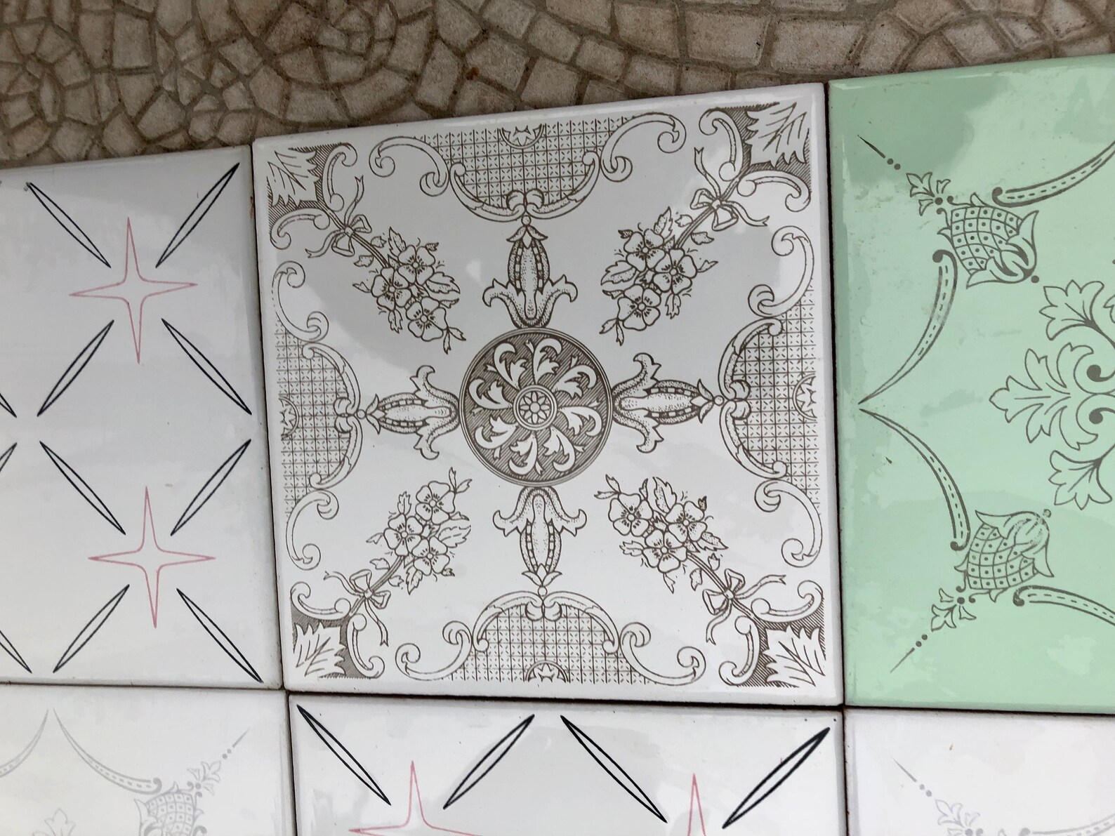 60s 70s Vintage Atomic Tiles, UNUSED. 9 Pc Set Mint,pink, Gray + White ...
