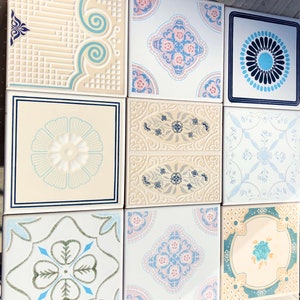 9 Spanish Vintage Tiles From the 60s - 70s. Blue Floral Tiles. MCM ...