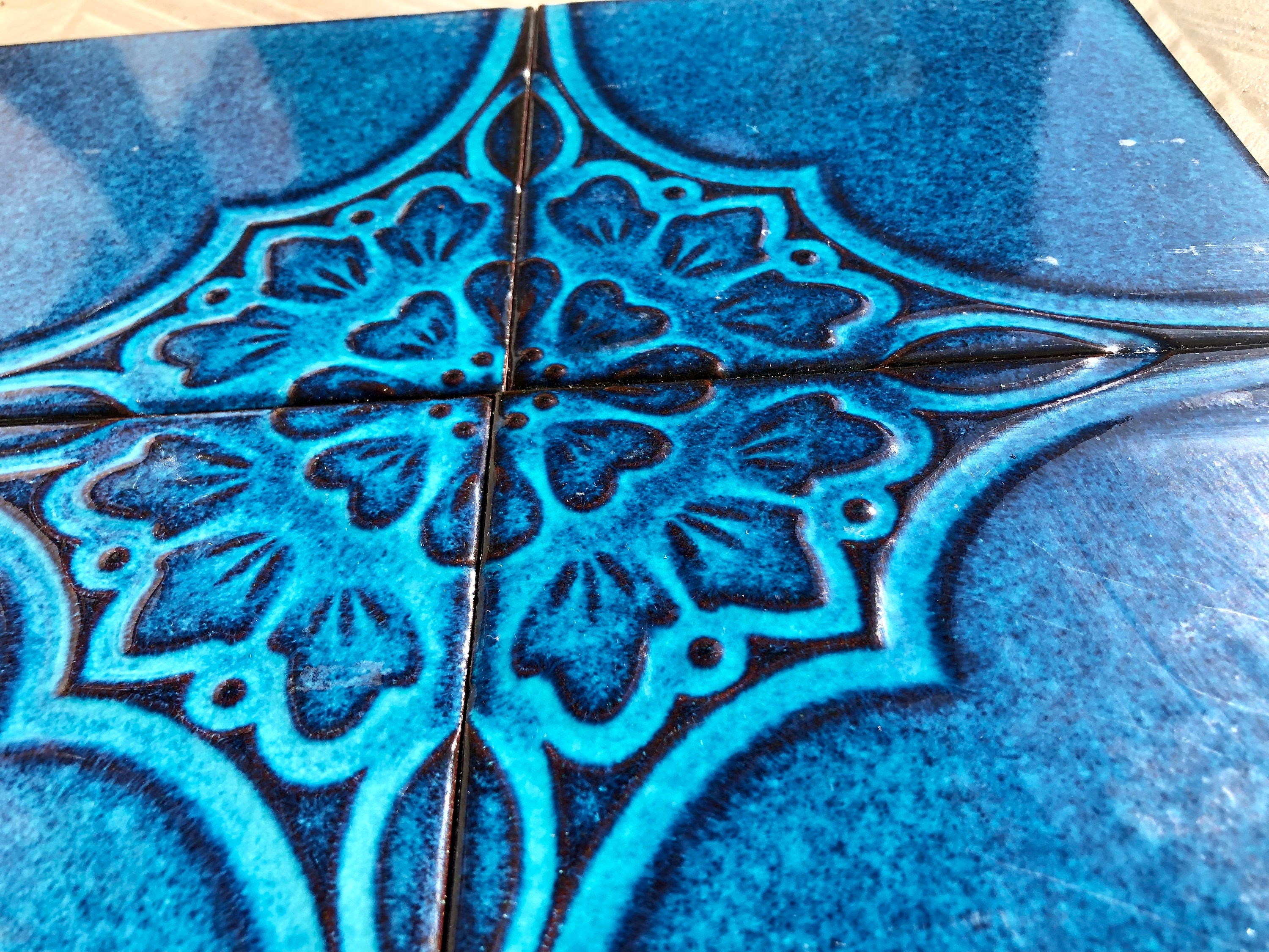 Vintage Tiles From Spain. 4 Pc Mural. 70s Fat Lava Style Blue ...