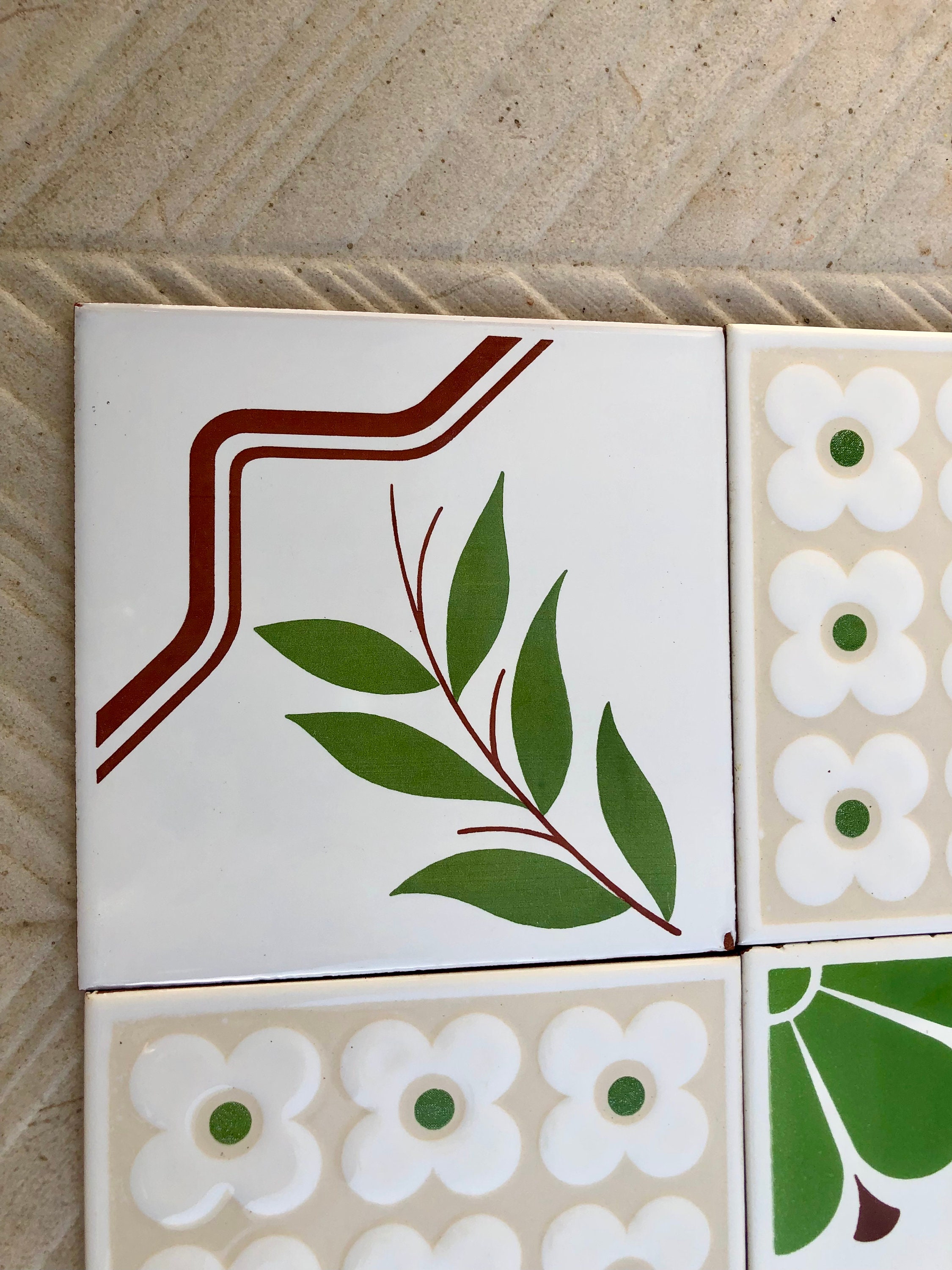Vintage Tiles From Spain. 4 Tile Mural. 70s Flower Power in - Etsy ...