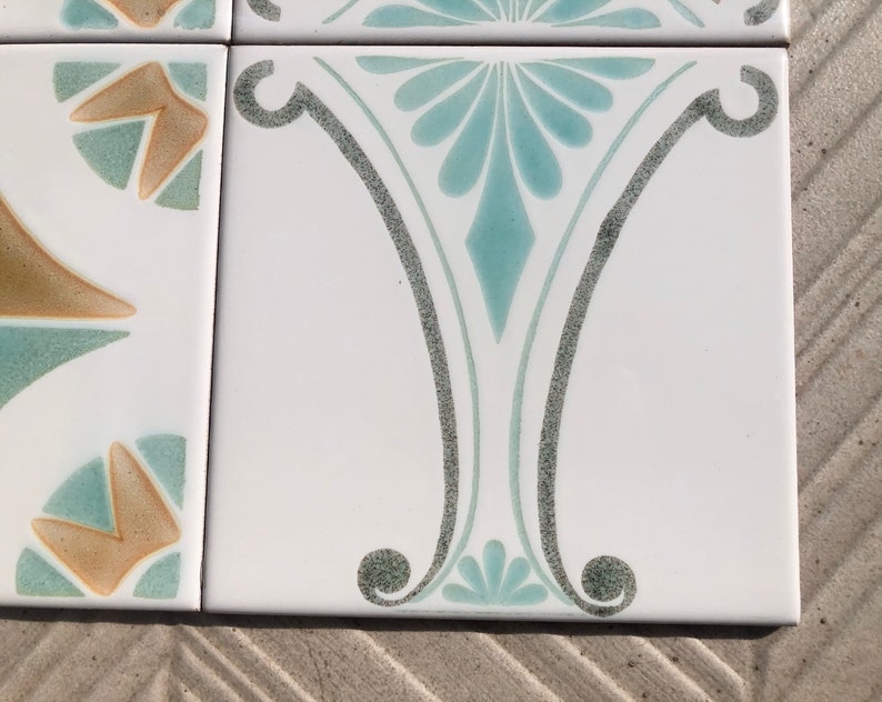 6 Original Vintage 70s Glossy Tiles. Turquoise Blue Brown Fat Lava ...