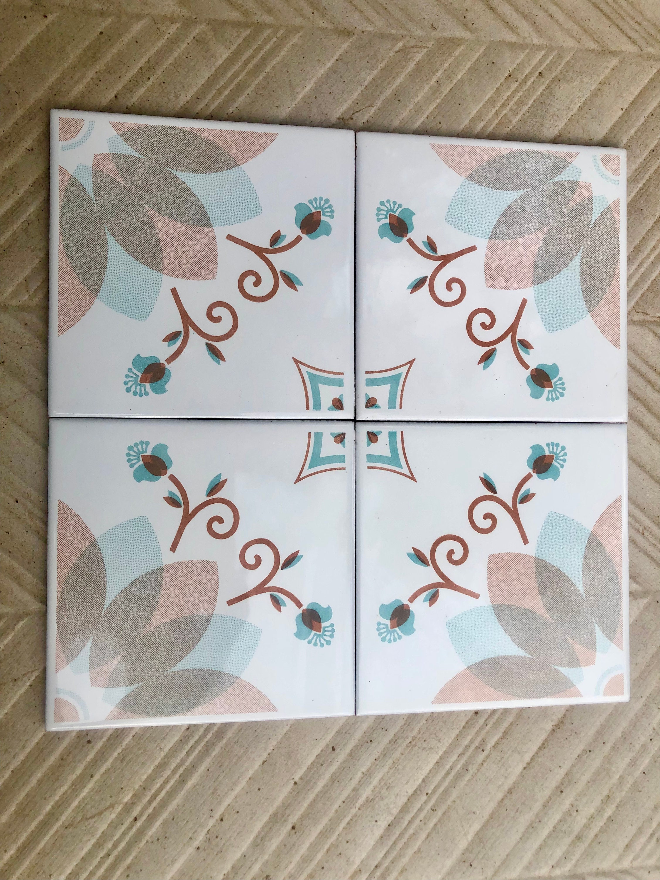 4 Original Vintage 70s Tiles. White Aqua Green Brown Pink. - Etsy