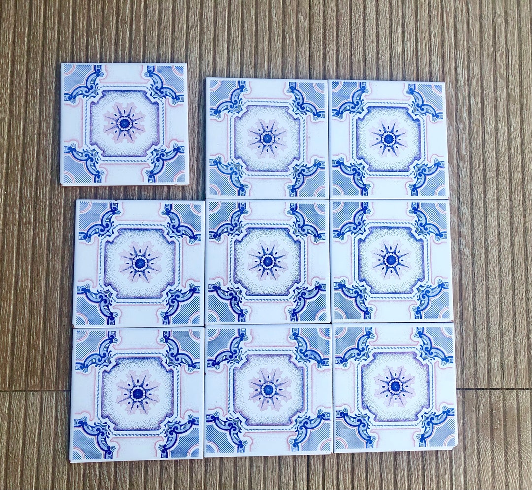 70s Blue, Pink Retro Tiles. Vintage Floral Original Decorative Tiles ...
