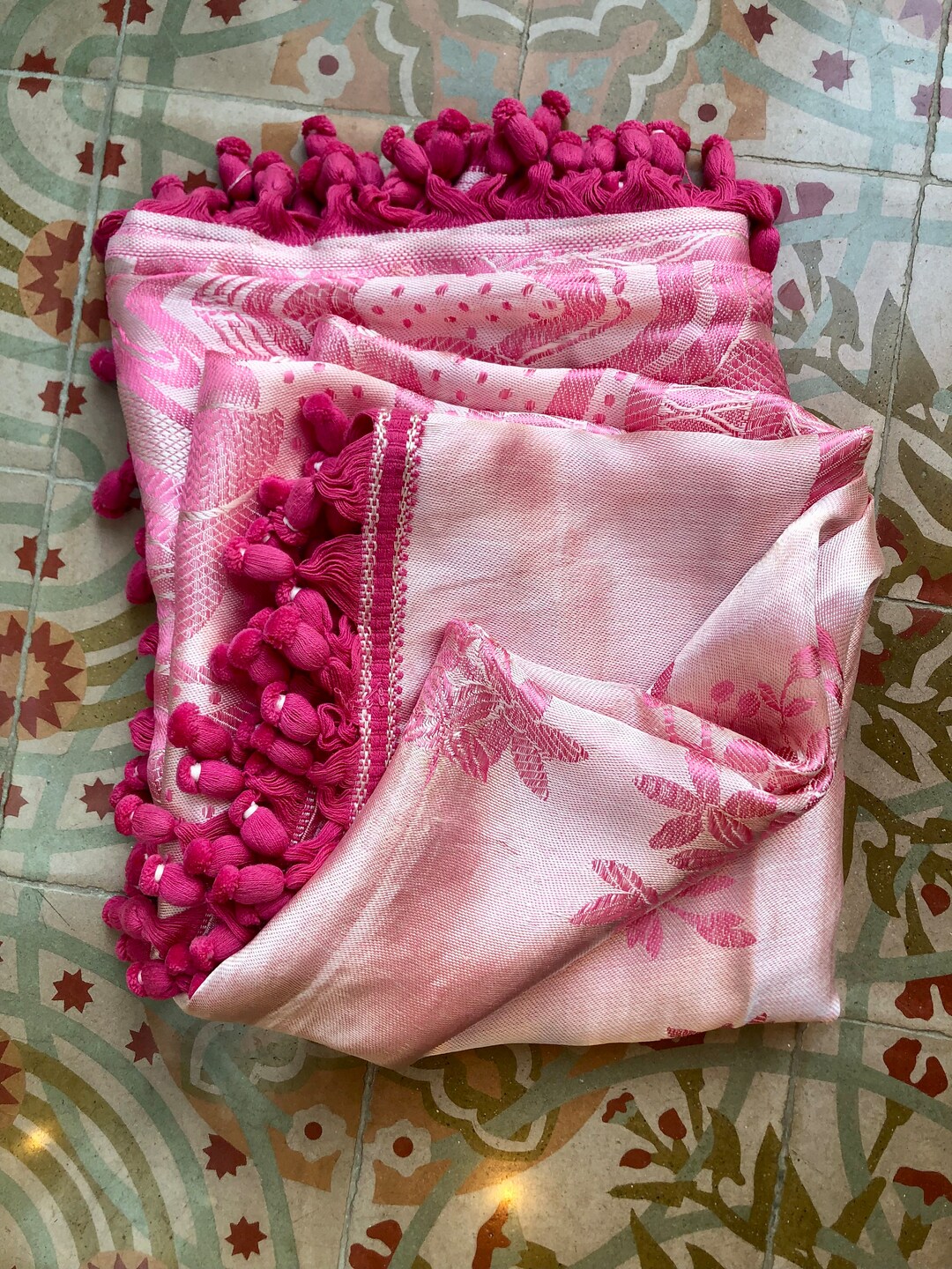 1950s PINK Silk Damask Bedspread. Vintage Brocade Bedcover. Full Xl Bed ...