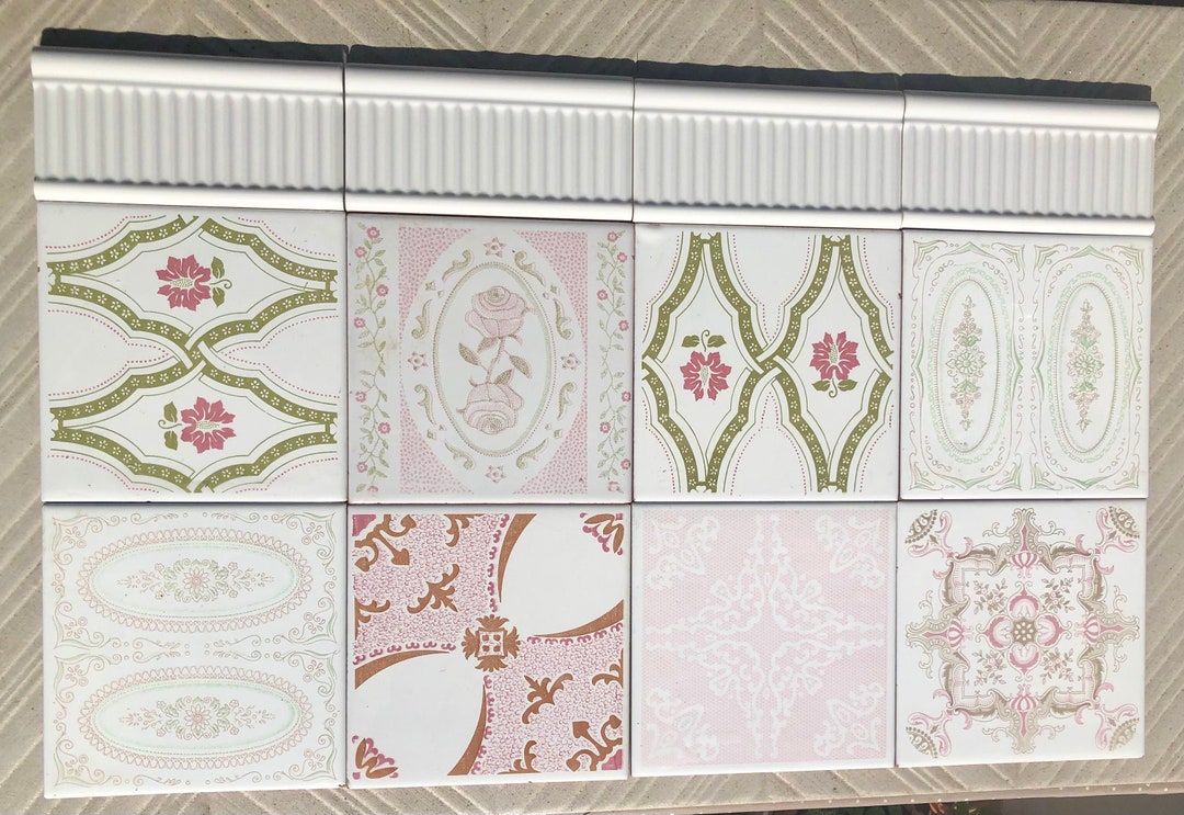 Spanish 60s 70s Pink Tiles. 12 Pc Set. Vintage SALVAGED Mid Century ...