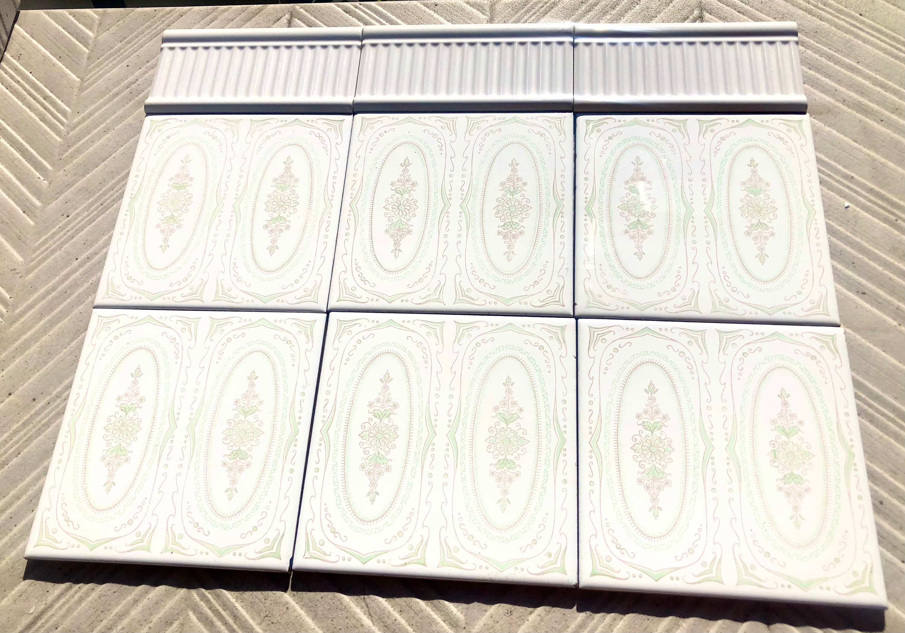 Art Nouveau Style Floral Border Tile Set From Spain. 9 Pcs, 3 Glazed ...