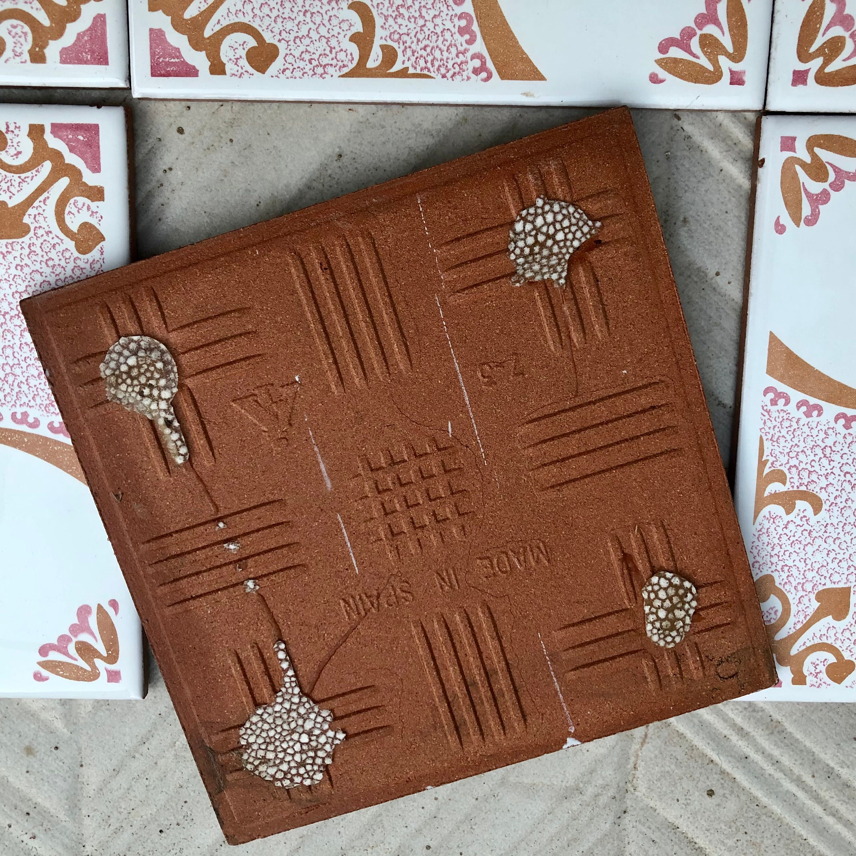 6 Spanish 70s Pink Tiles.vintage Floral Tile Mural. 60s, 70s Decor, Mid ...