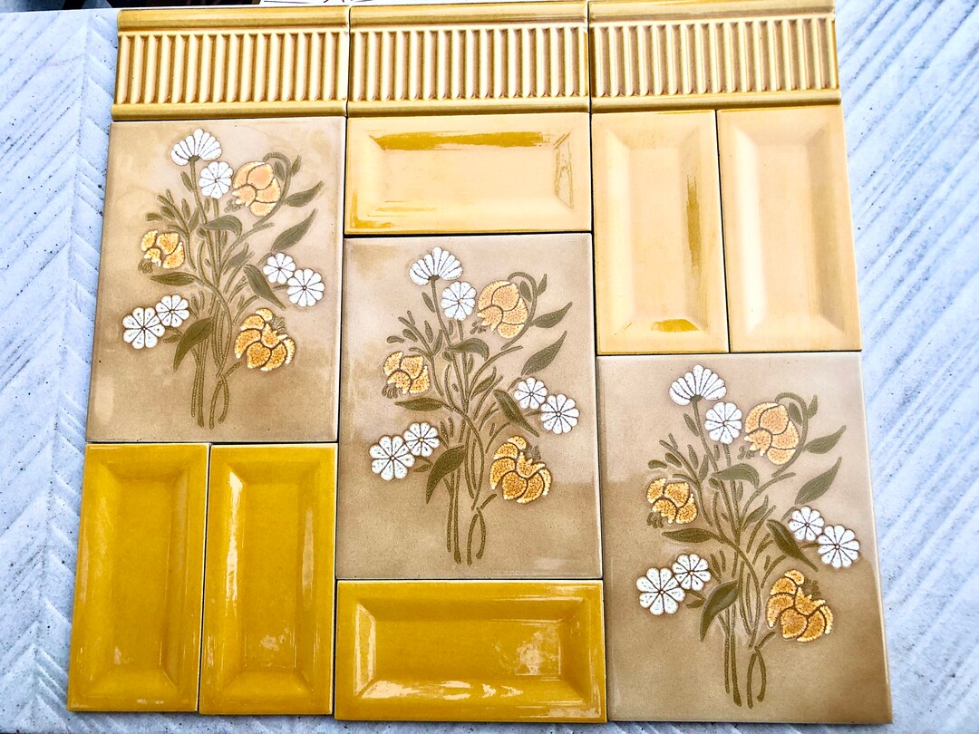 12 Pc Art Nouveau Style Border Tile Set From Spain. Vintage Floral ...