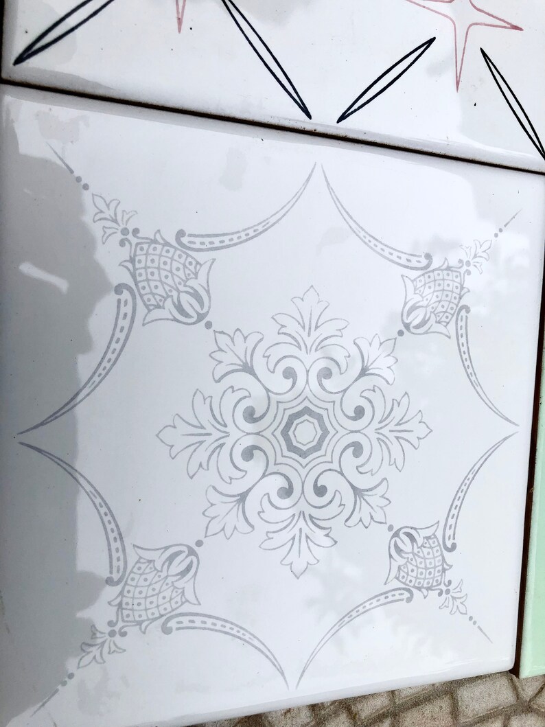 60s 70s Vintage Atomic Tiles, UNUSED. 9 Pc Set Mint,pink, Gray + White, Retro Original Unused ...