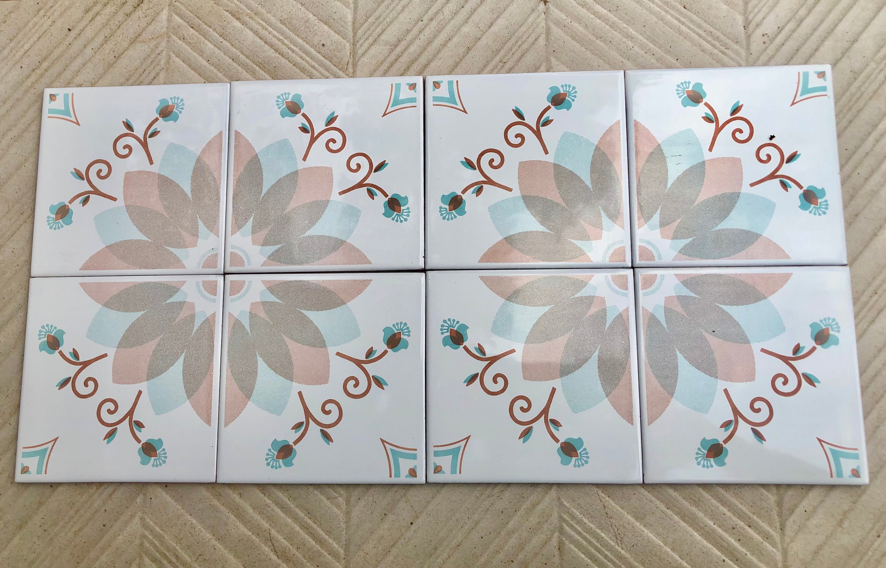 4 Original Vintage 70s Tiles. White Aqua Green Brown Pink. - Etsy