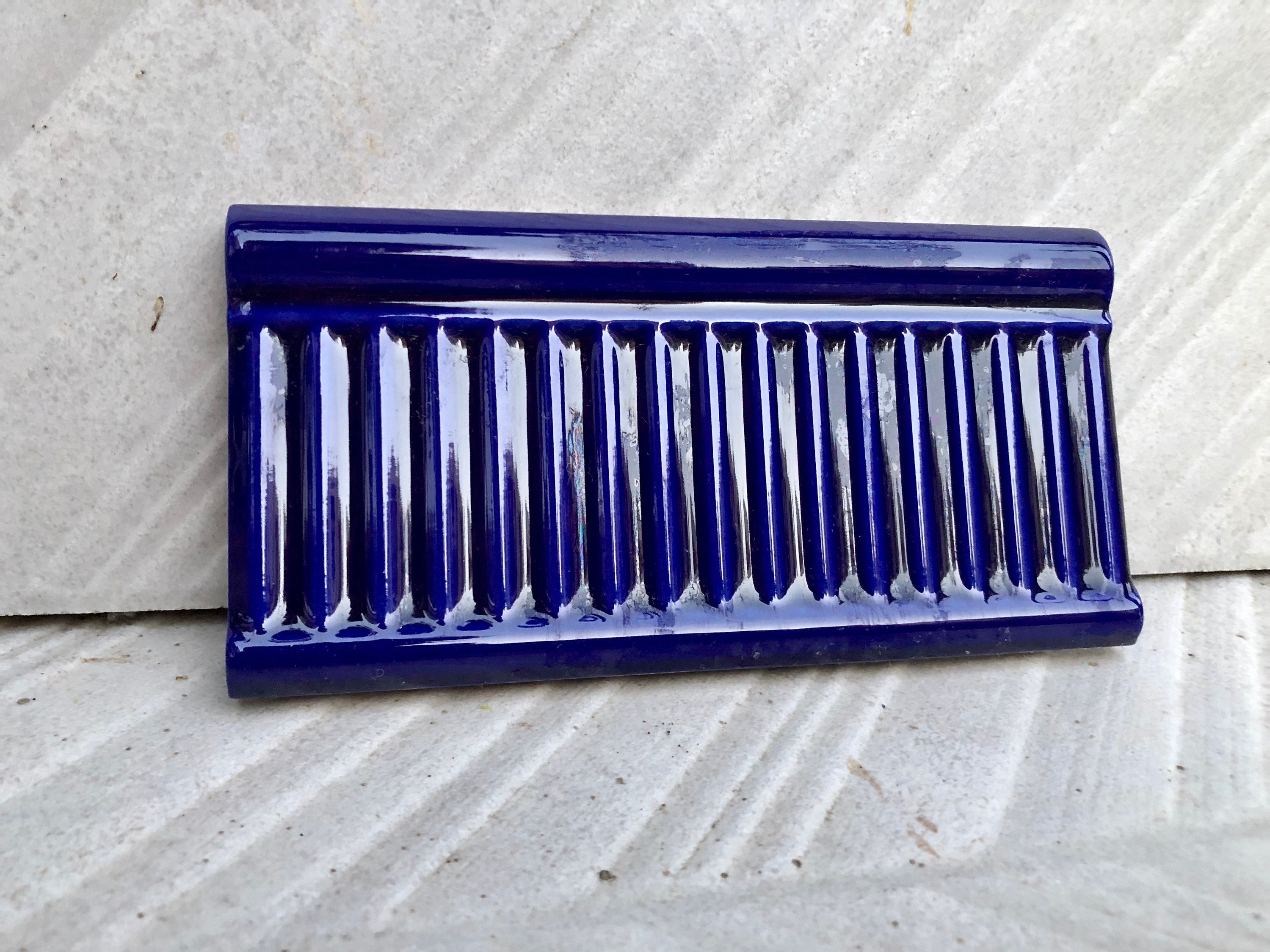 6 BLUE Art Nouveau Style Border Tiles. Glazed NEW Ceramic Embossed ...
