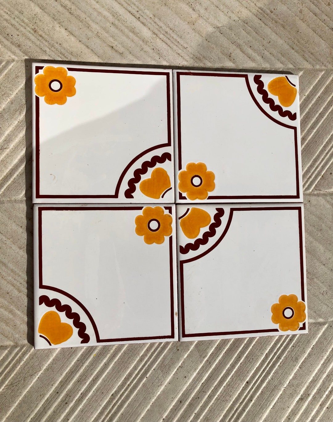 Spanish Vintage Tiles From the 70s. Brown + Orange - Yellow. Geometric ...