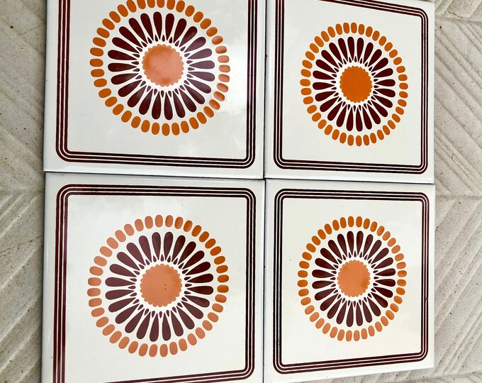 60s 70s Spanish Vintage Retro Tiles. 4 Mid Century ORIGINAL Groovy ...