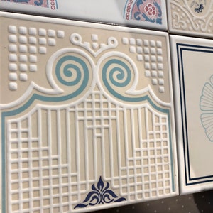 9 Spanish Vintage Tiles From the 60s - 70s. Blue Floral Tiles. MCM ...