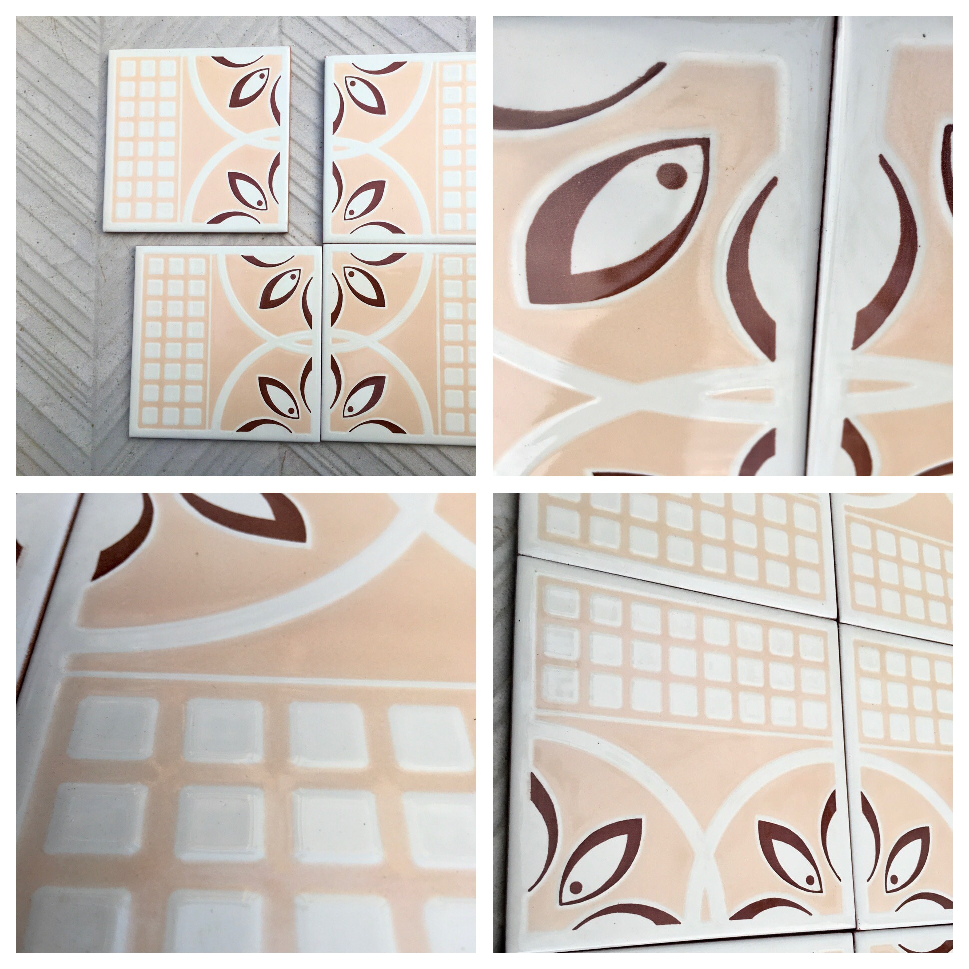 6/8pcs 70s vintage tiles. Mid century pink and burgundy | Etsy