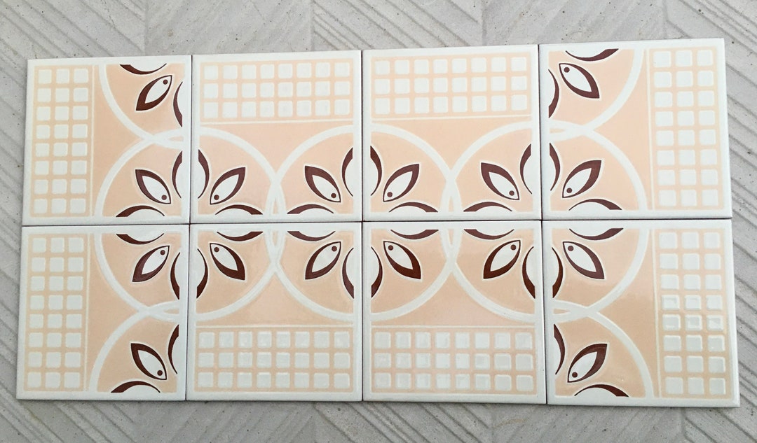 6/8pcs 70s Vintage Tiles. Mid Century Pink and Burgundy Geometric Tiles ...
