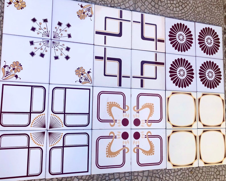 24 Spanish Vintage Tiles From the 60s - 70s. Brown + Yellow, Pop Art ...