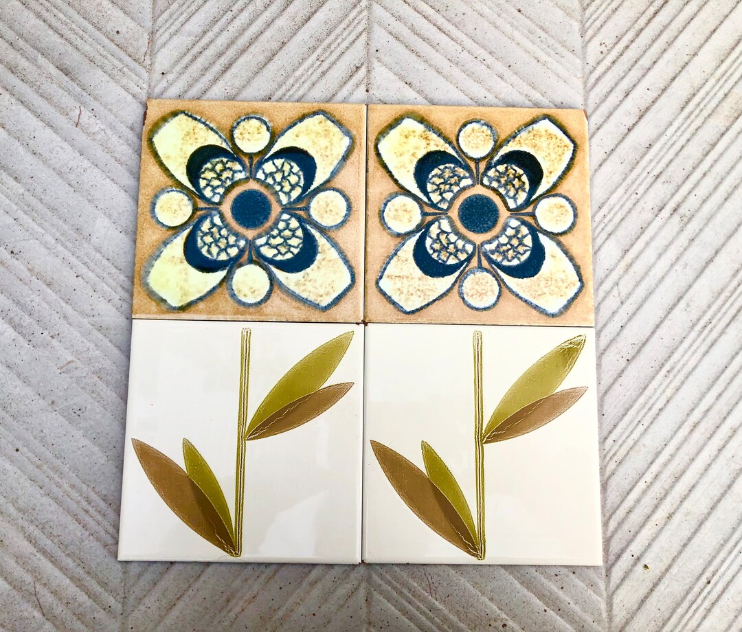 60s 70s Spanish Vintage Retro Tiles. 4 Mid Century Original Groovy ...