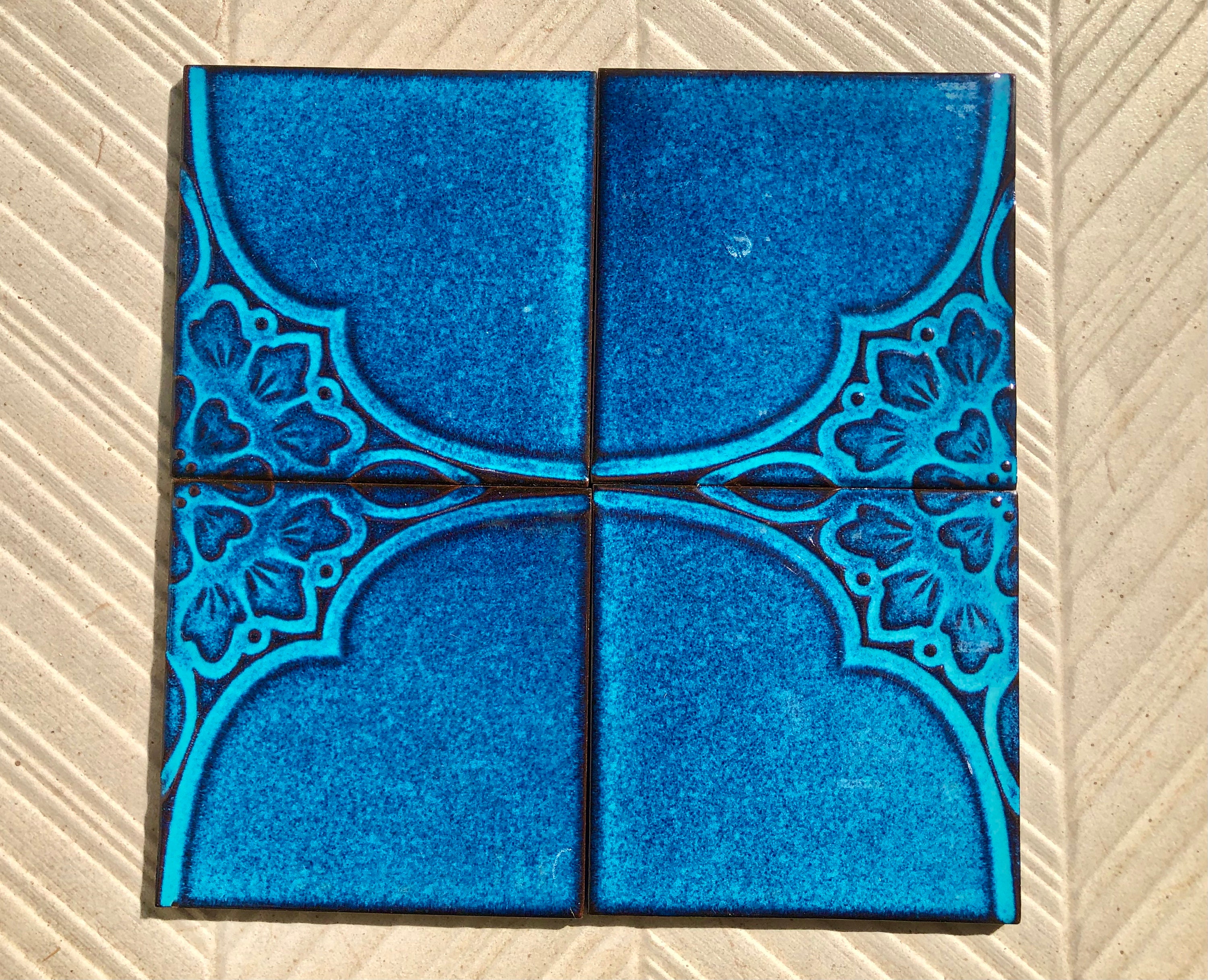 Vintage Tiles From Spain. 4 Pc Mural. 70s Fat Lava Style Blue ...