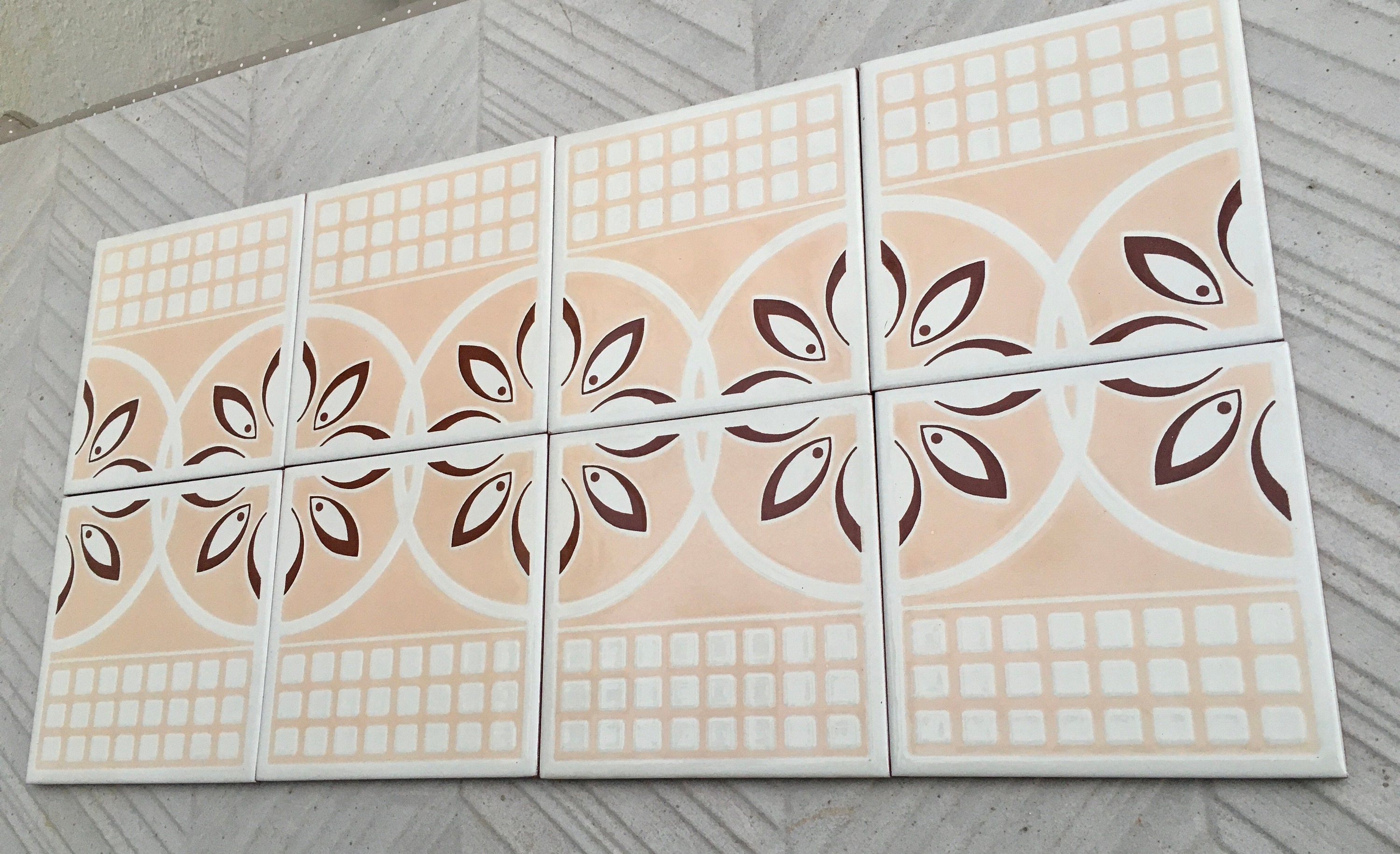 6/8pcs 70s Vintage Tiles. Mid Century Pink and Burgundy Geometric Tiles ...